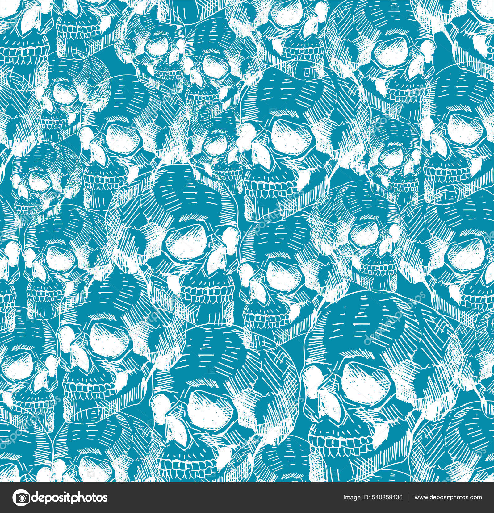 Skull Hand Drawing Pattern Seamless Skeleton Head Background Death ...