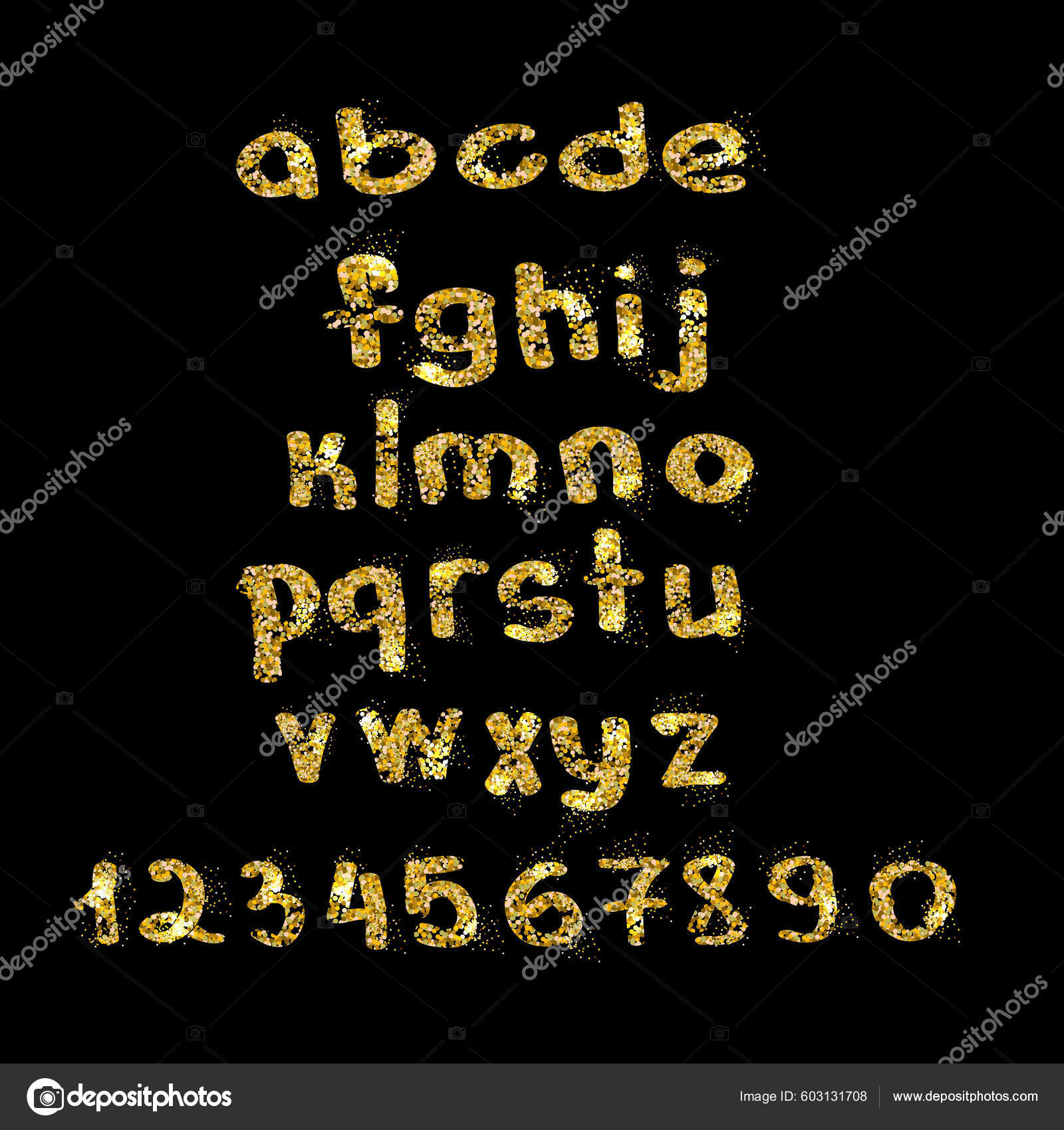 Golden Letters Alphabet Numbers Vector Symbols Abstract Letters Sequins ...
