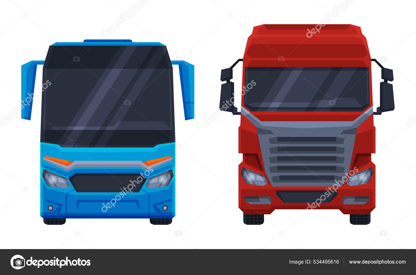 Image vectorielle Bus et camion Transport urbain et circulation routière Vue de face Ensemble ...