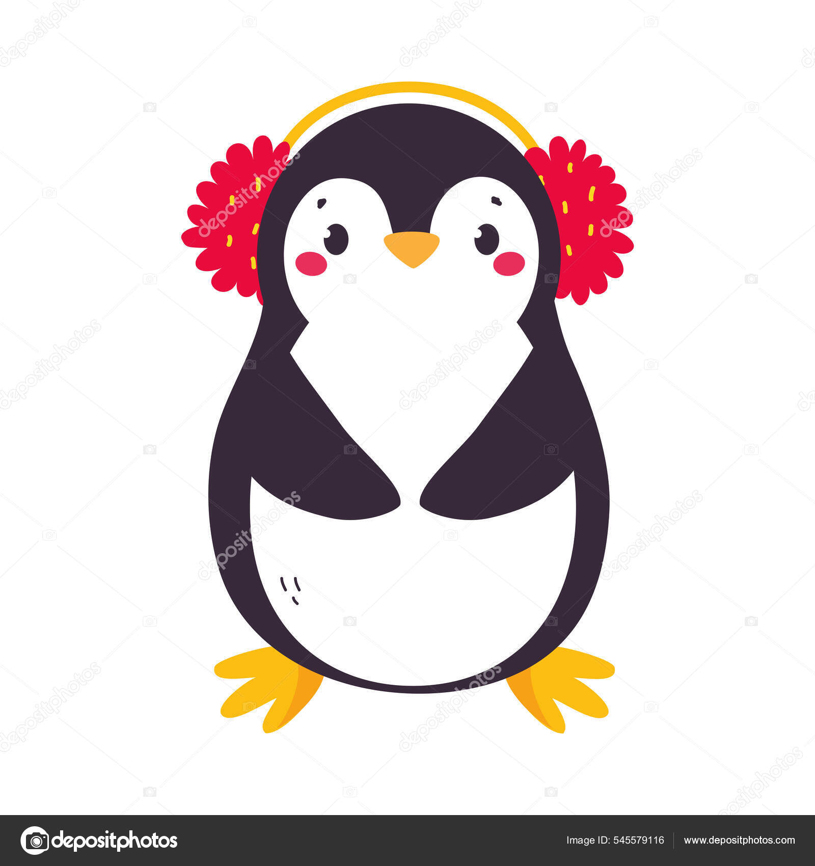 Image vectorielle Mignon pingouin aux joues rouges portant des cache ...