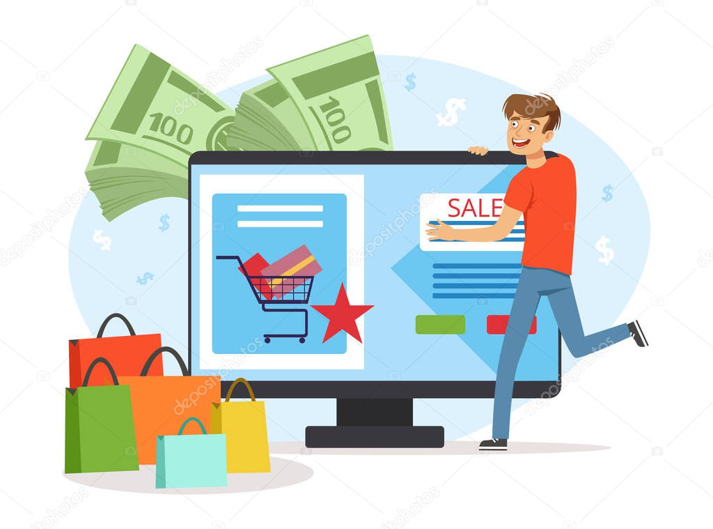 Malo hábito con el hombre adicto a hacer compras en línea Compra ...