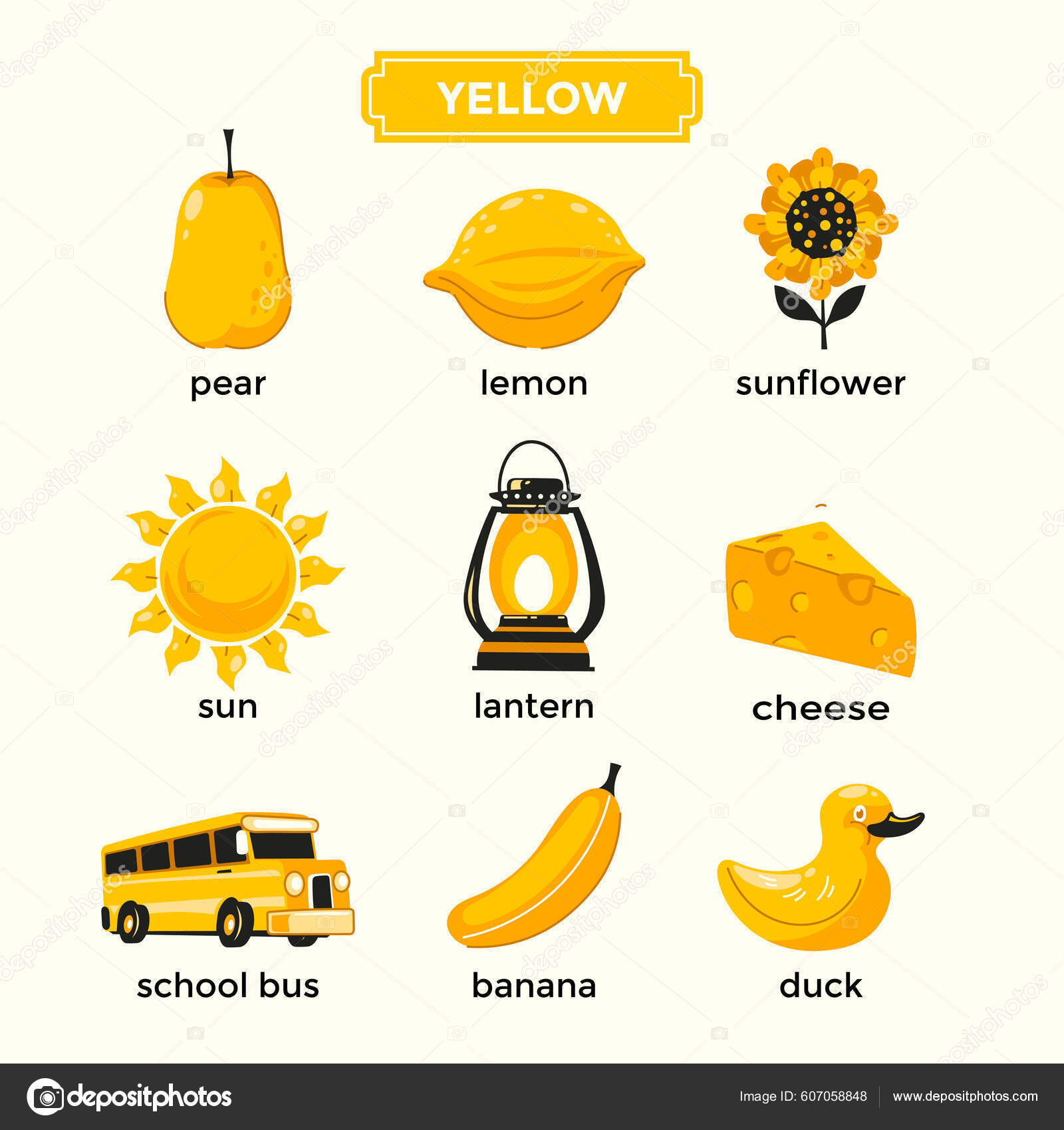 Flashcards Learning Yellow Color Vocabulary Set Stock Vector by ...