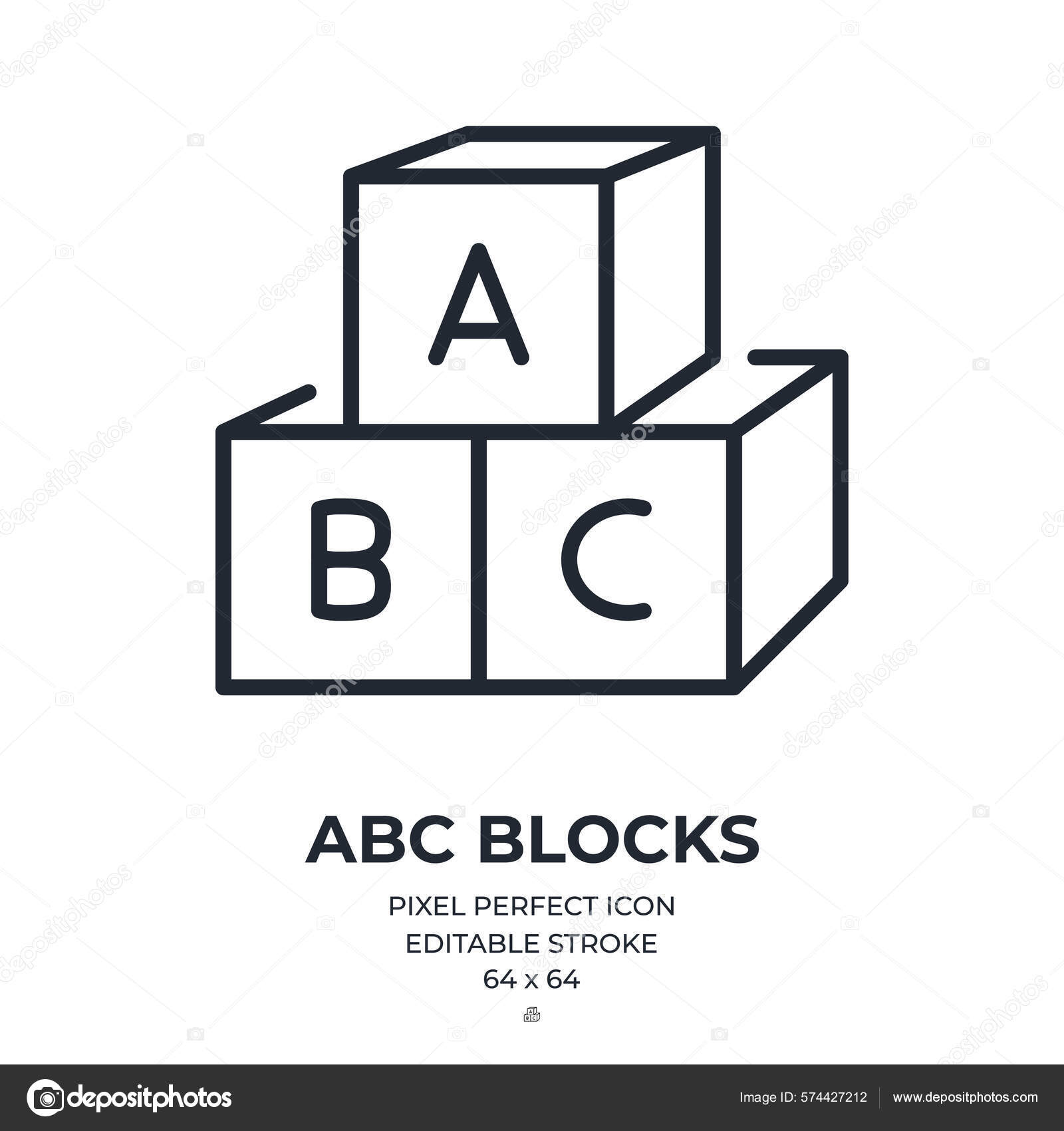 Abc Blocks Editable Stroke Outline Icon Isolated White Background Flat ...