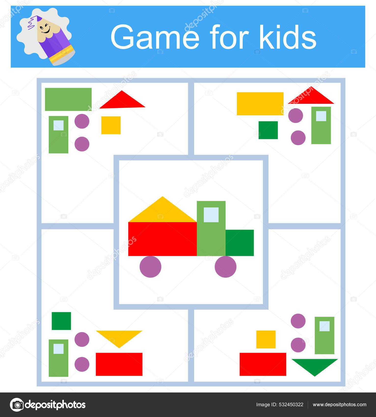 Education Logic Game Kids Connect Details Geometric Shapes Preschool ...
