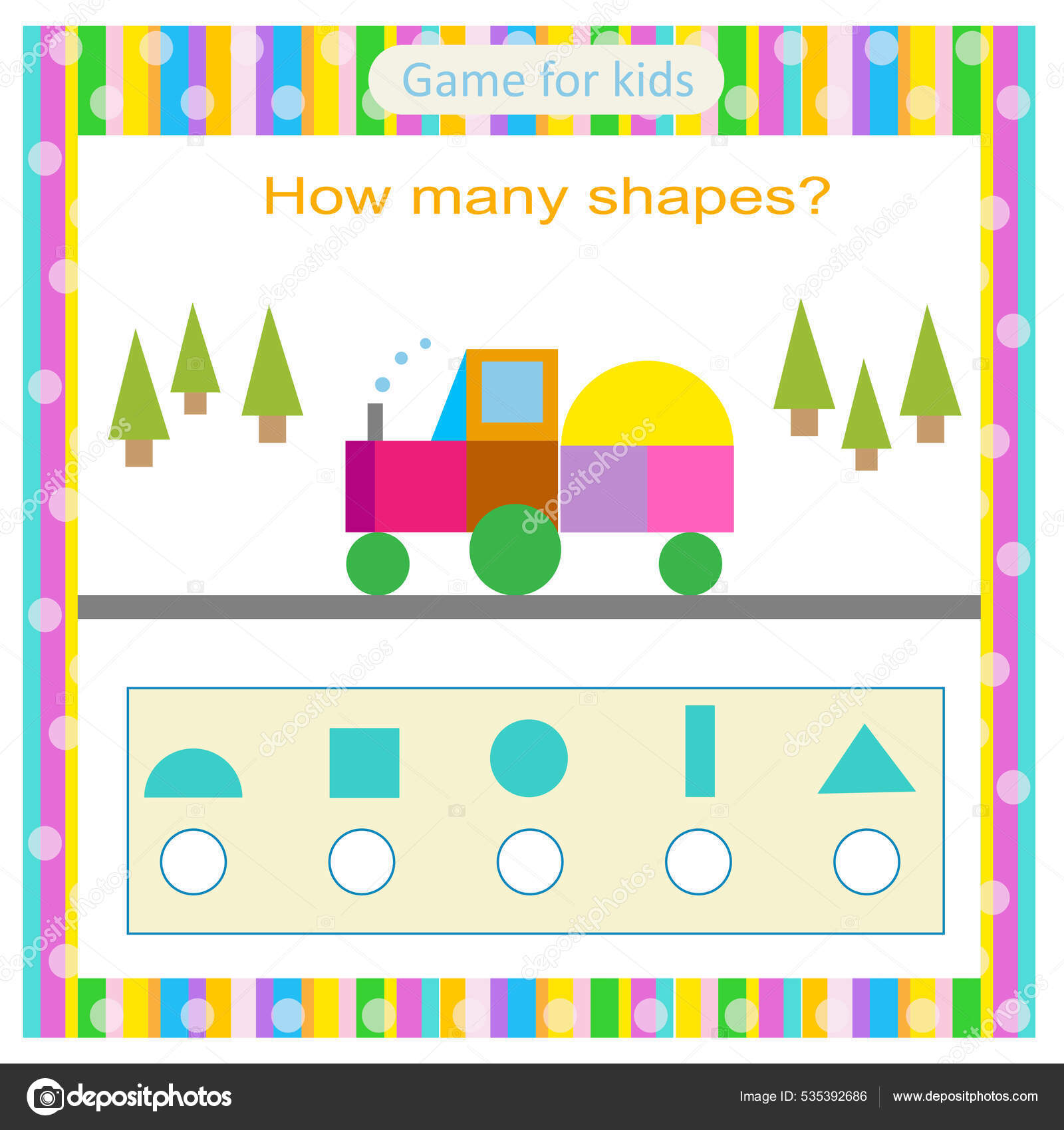 Educational Game Kids Car Trees Form Geometric Shapes Count Rectangles ...