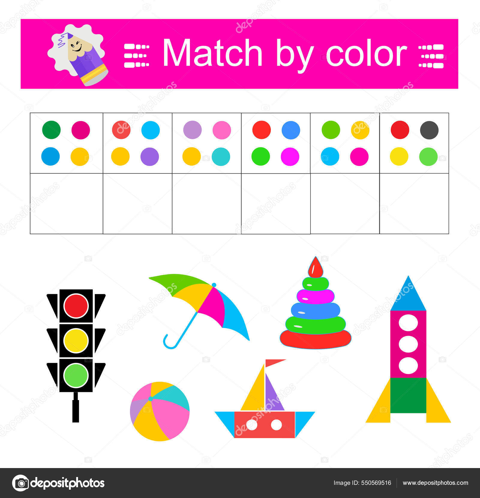 Match Color Attention Tasks Children Preschool Worksheet Activity ...