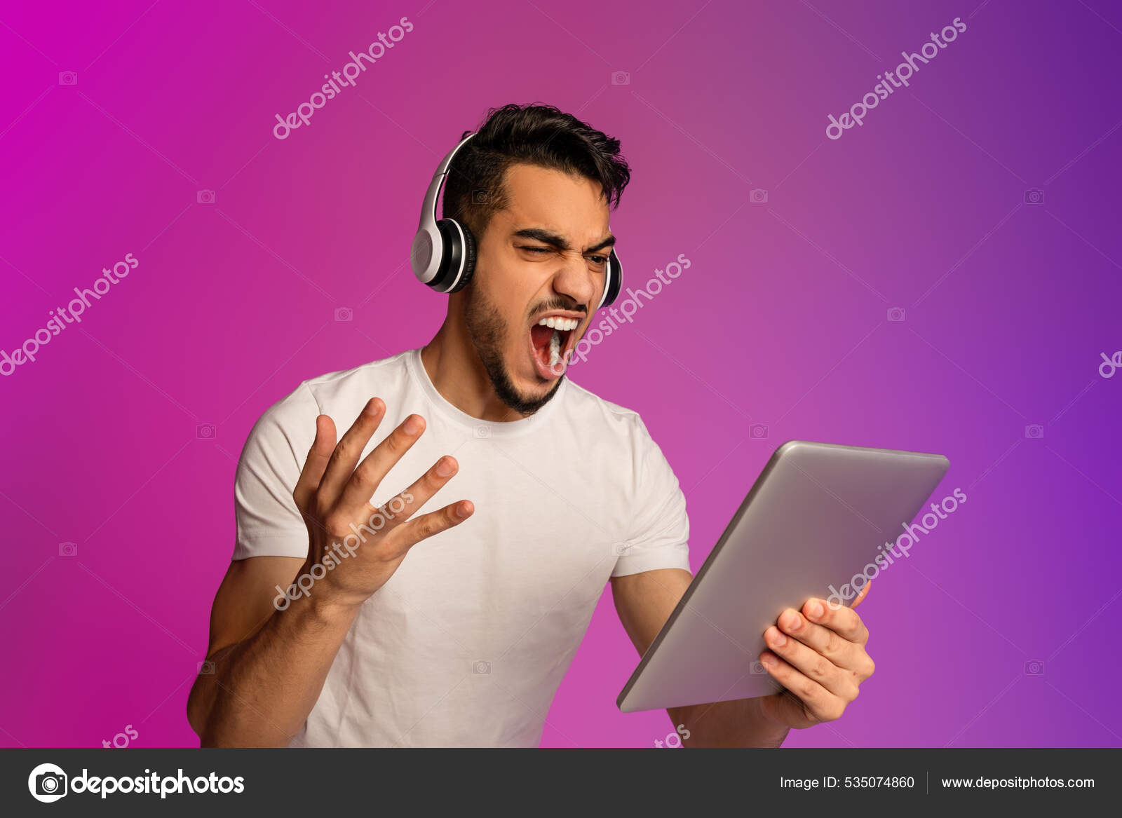 Emotional young Arab guy disappointed at his sports team defeat ...