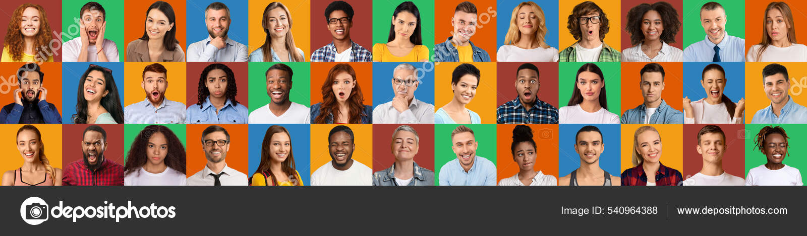 Collage of multicultural people expressing different emotions, mosaic ...