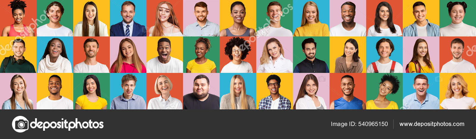 Set of positive human faces on colorful backgrounds Stock Photo by ...