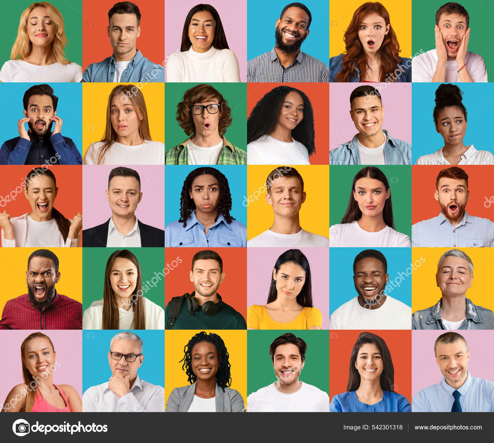 Collage de personas diversas que expresan diferentes emociones ...