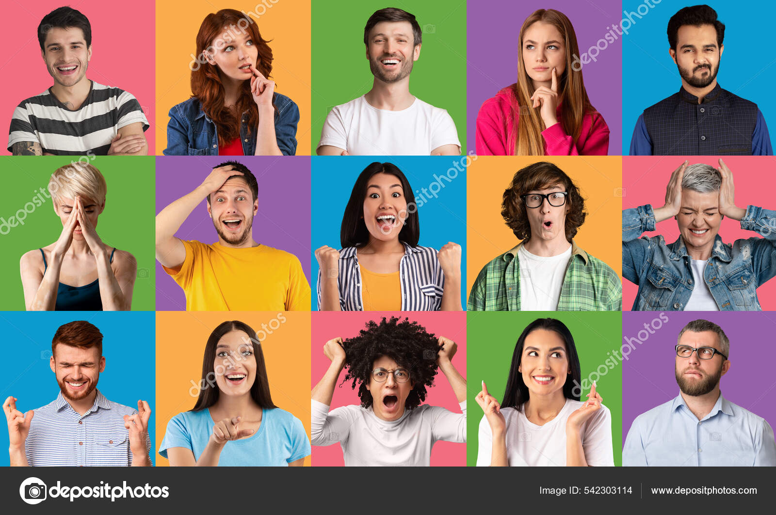 Diverse cultures. Collage of different expressive multiethnic people ...