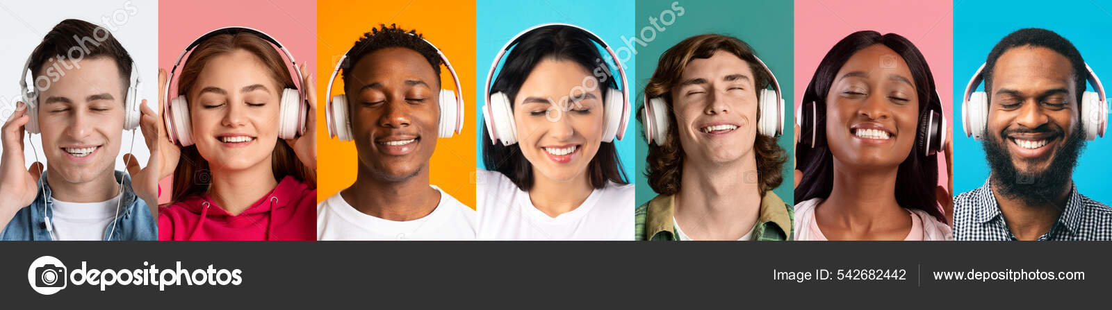 Joyful multiracial young people listening to music — Stock Photo ...