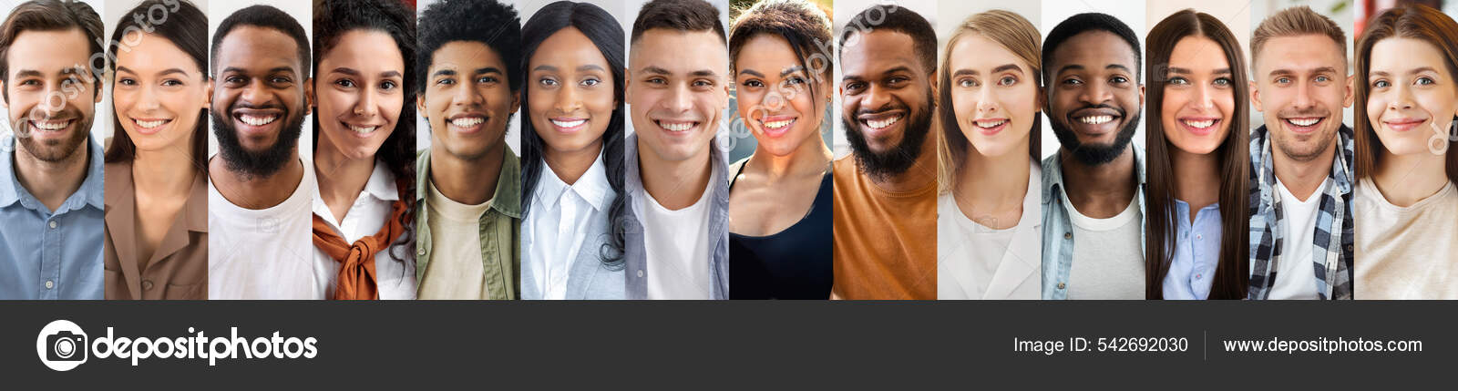 Set of young multiracial team portraits, panorama Stock Photo by ...