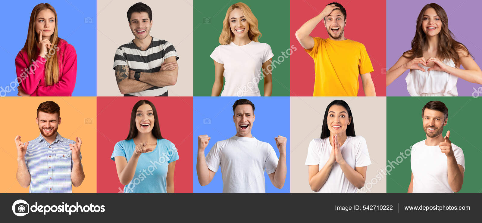 Set of expressive Caucasian people showing various positive emotions on ...