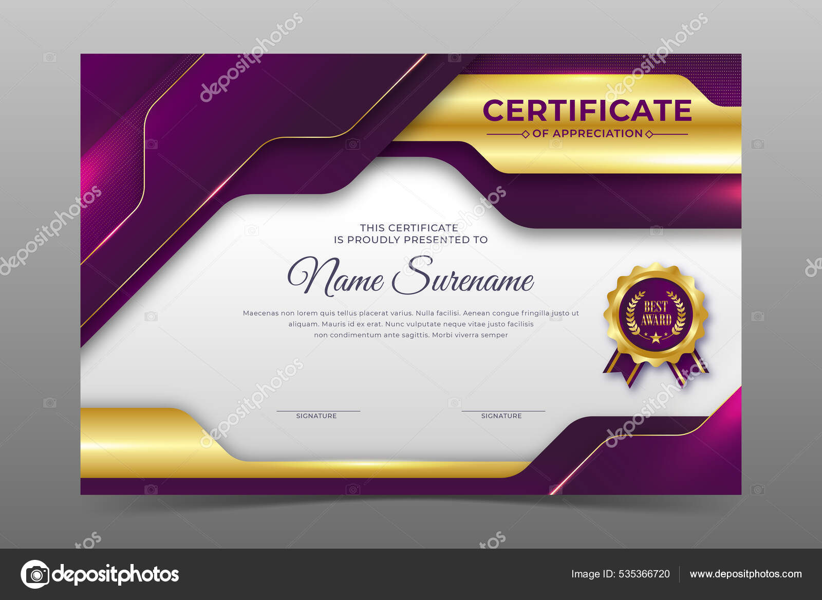Elegant Gaming Certificate Template Gradient Golden Purple Stock Vector ...
