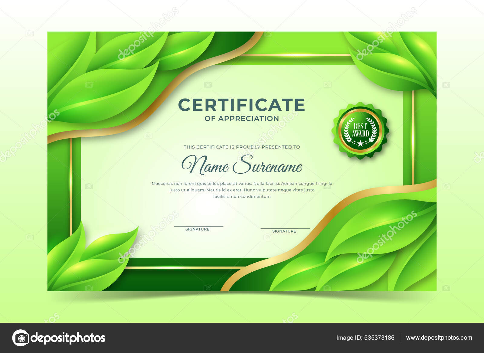Fresh Green Leaves Environmental Certificate Template Stock Vector by ...