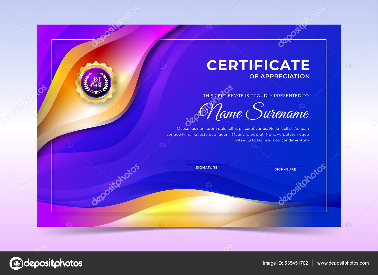 Certificate Template Colorful Gradient Background Stock Vector by ...