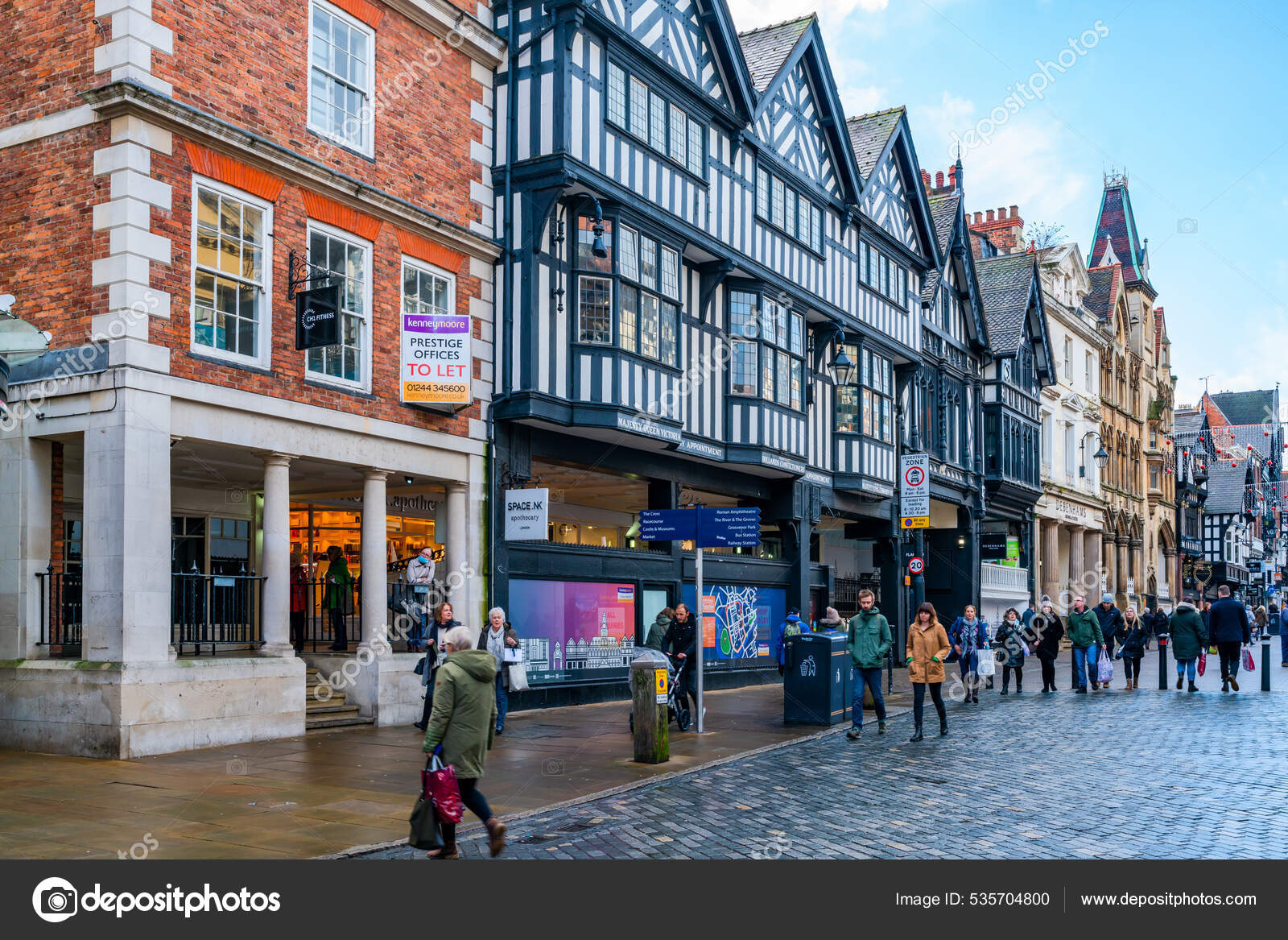 Chester Cheshire December 2021 Street View Rows Shops Historic Town ...