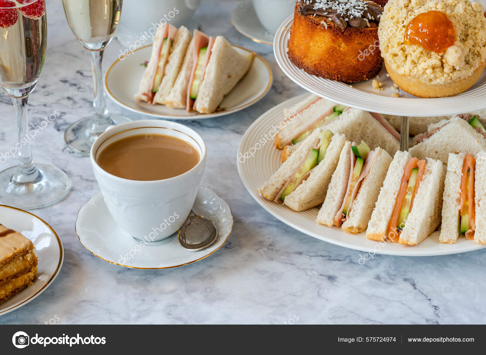 Selection Gourmet Cakes Mini Canapes Coffee Sparkling Wine Table ...