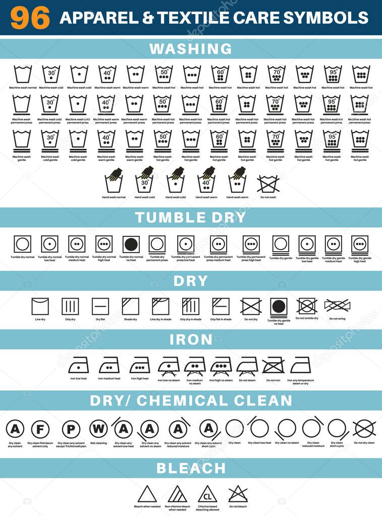 Conjunto de diseño de icono de símbolo de cuidado de ropa y ropa textil ...