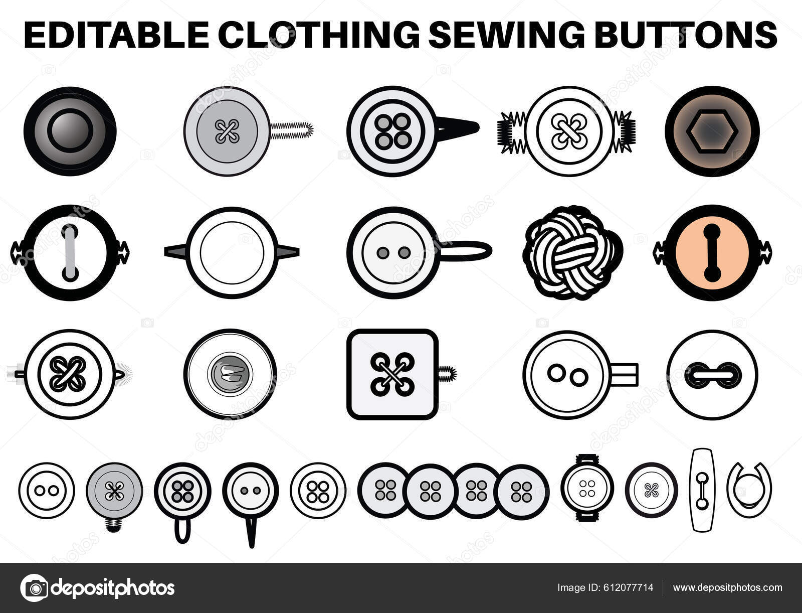 Botones Costura Plano Bosquejo Vector Ilustración Conjunto Diferentes ...