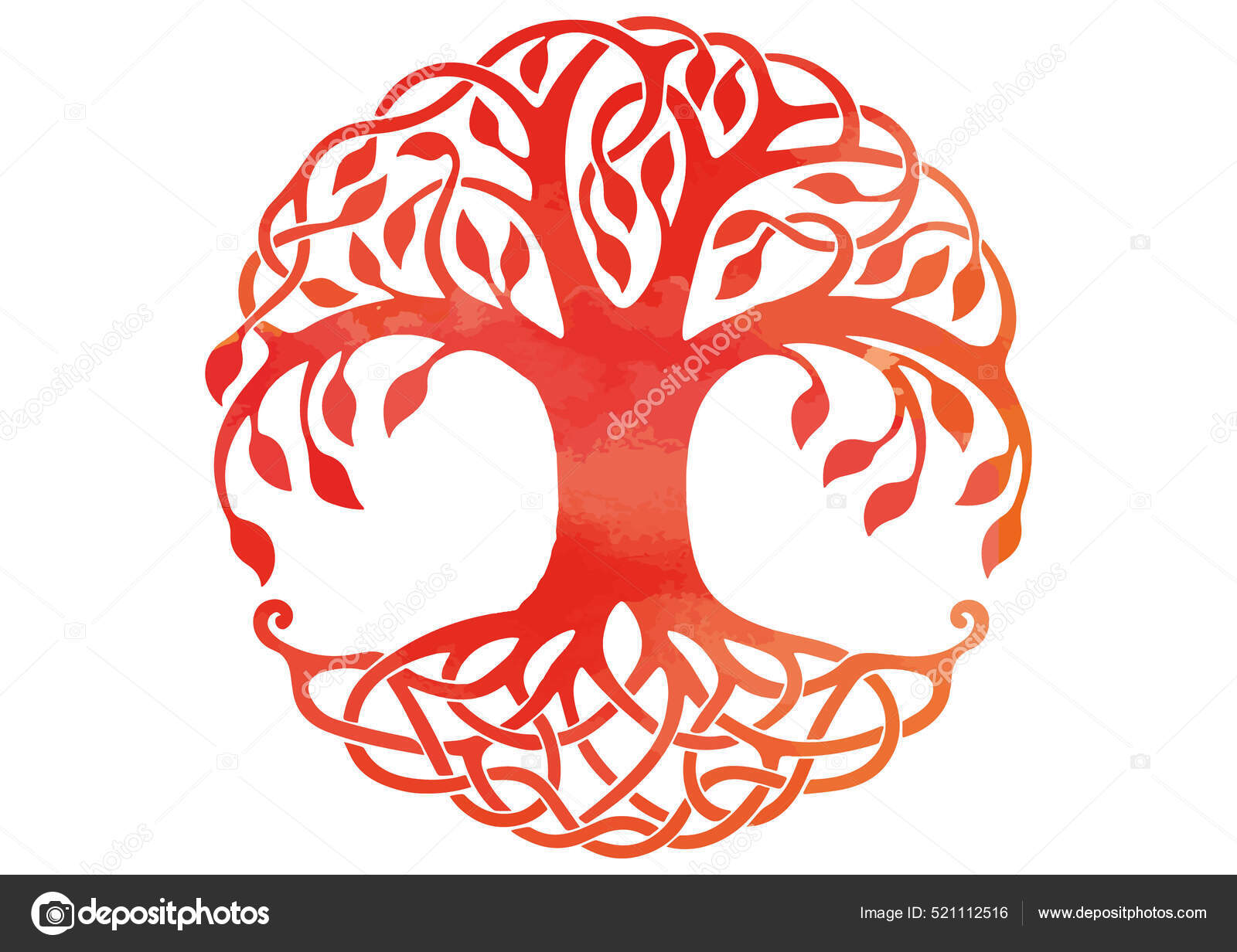 Painted Tree Life Watercolor Tree Life Isolated White Background Red ...