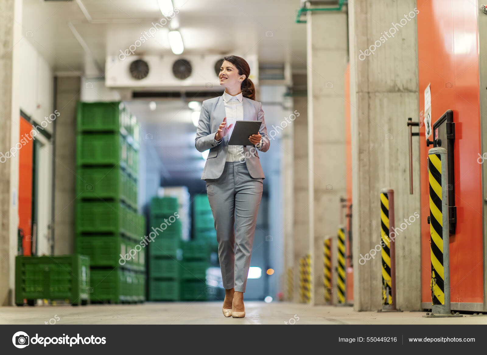 Owner Visiting Warehouse Business Control Woman Looks Good Elegant Suit ...
