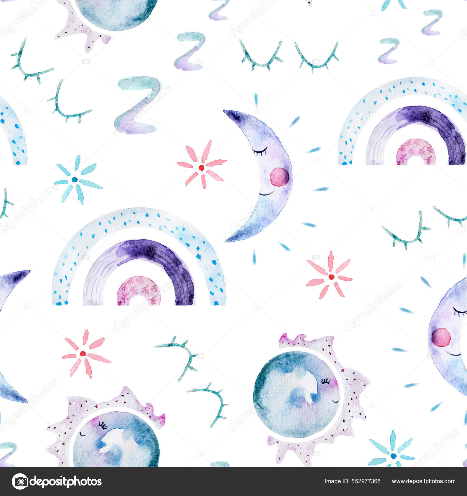 Magic Dreams Moon Watercolor Seamless Pattern Template Decorating ...