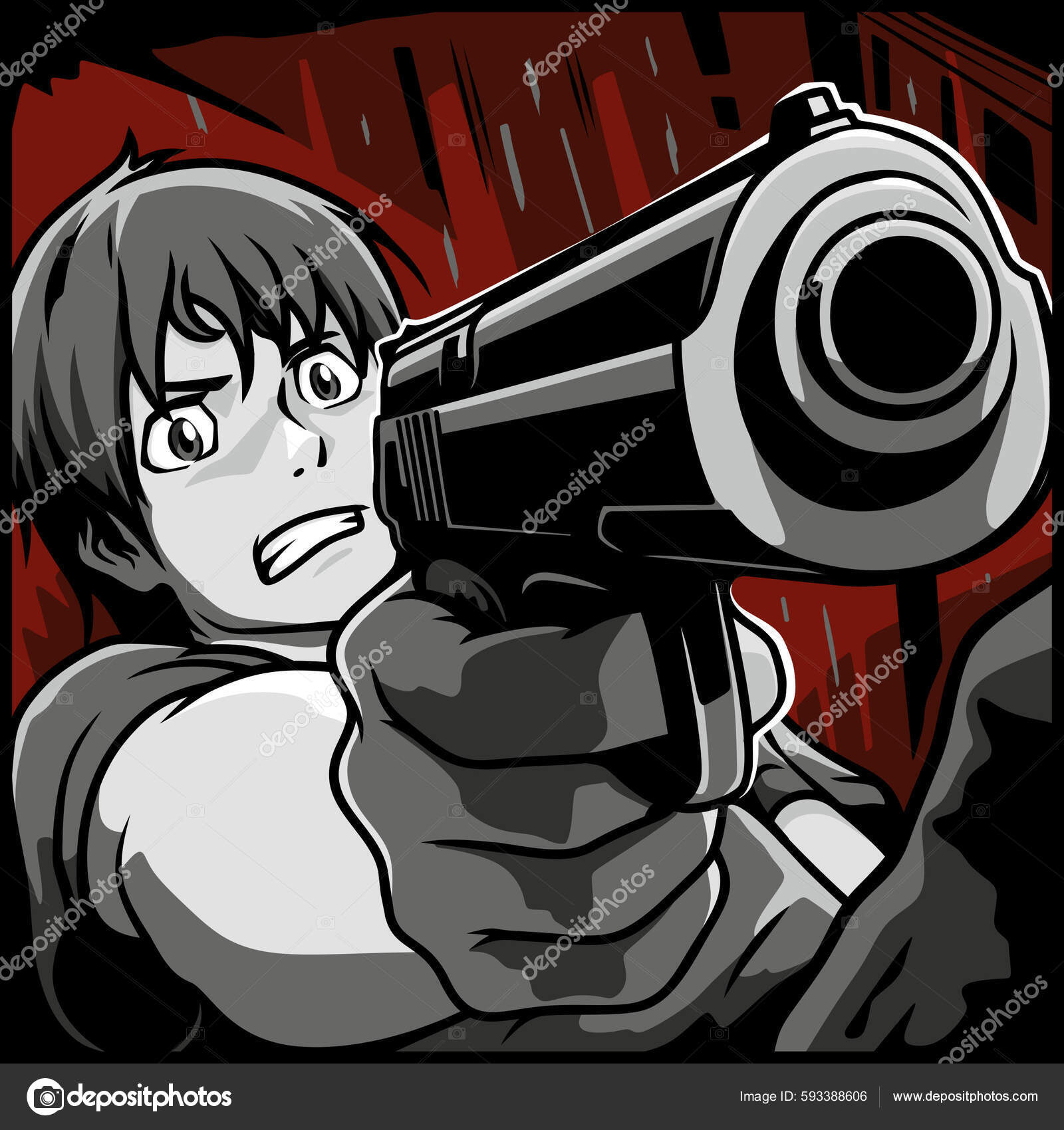 Boy Gun Anime Weathering You Vector de stock #593388606 de ©MaxTru