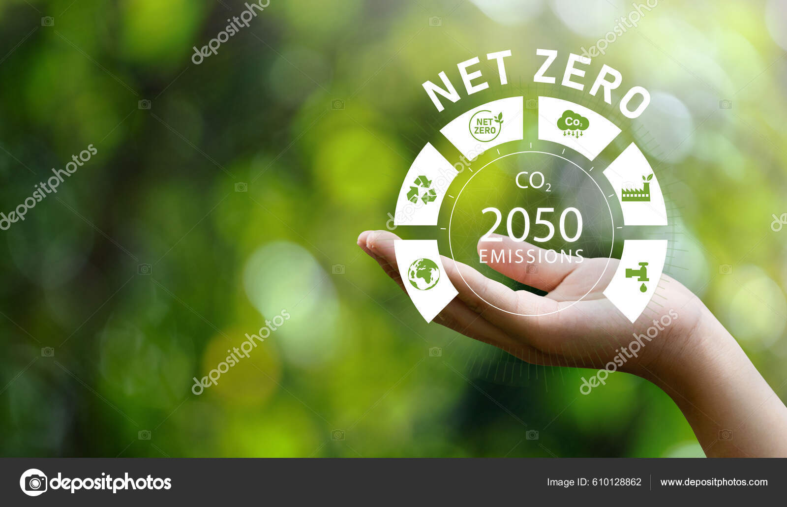 Icono Emisiones Netas Cero 2050 Mano Para Concepto Animación Política ...