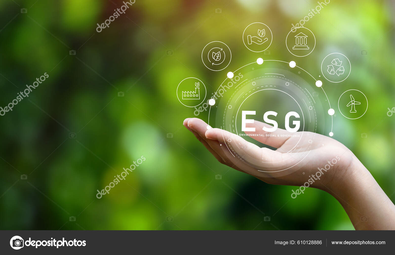 Human Hand Holding Green Earth Esg Icon Environmental Social Governance ...