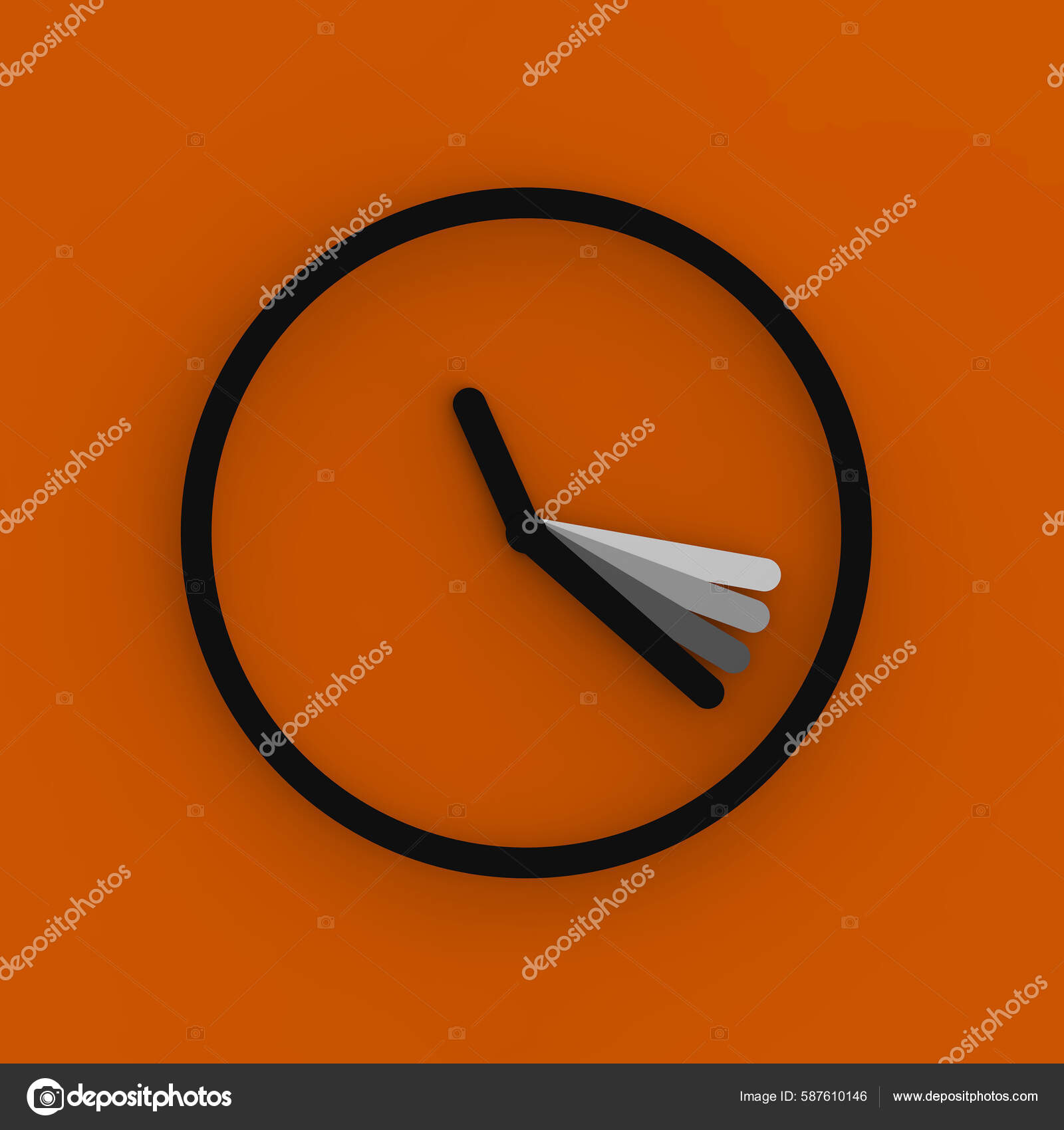 Black Clock Running Minute Hand Orange Background Time Symbol Life ...