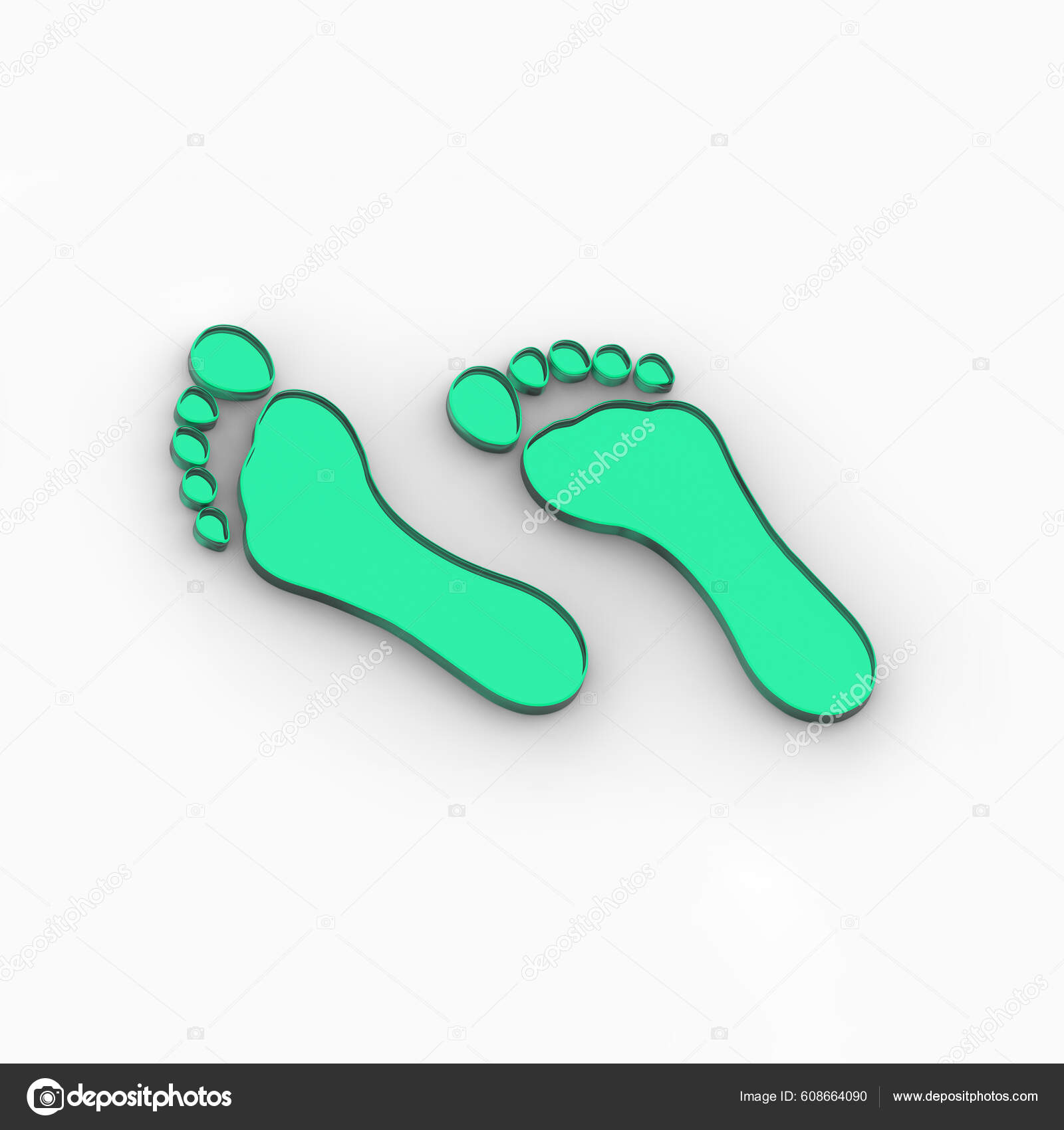 Two Green Glass Bare Footprints Bare Footprint Close Square Image ...