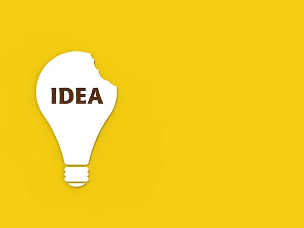 a white bitten light bulb with the inscription idea on a yellow ...