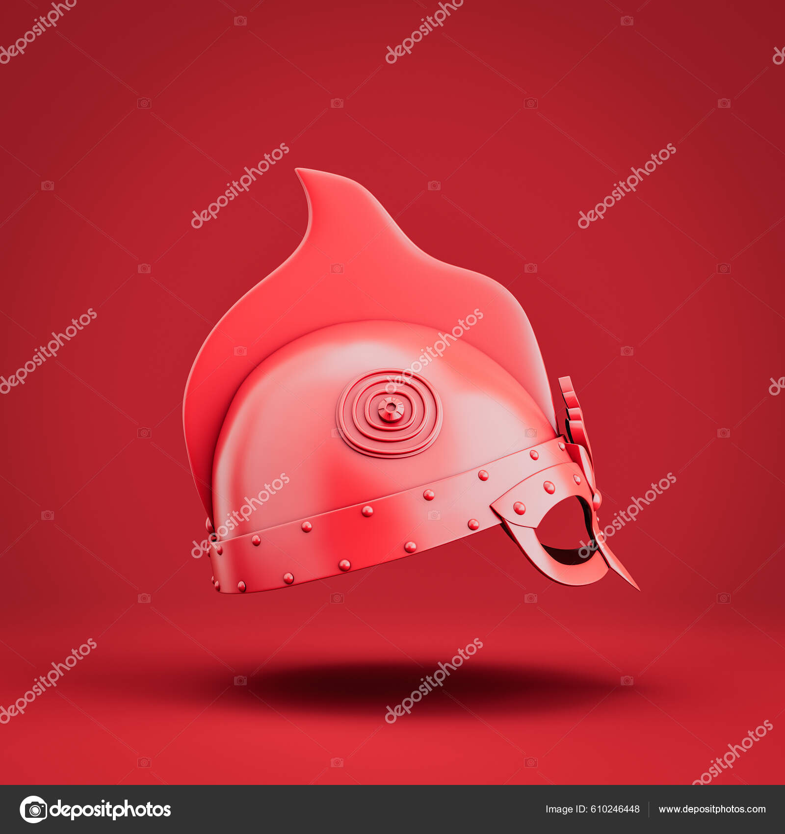 Isolated Single Medieval Knight Helmet Monochrome Single Color Red ...