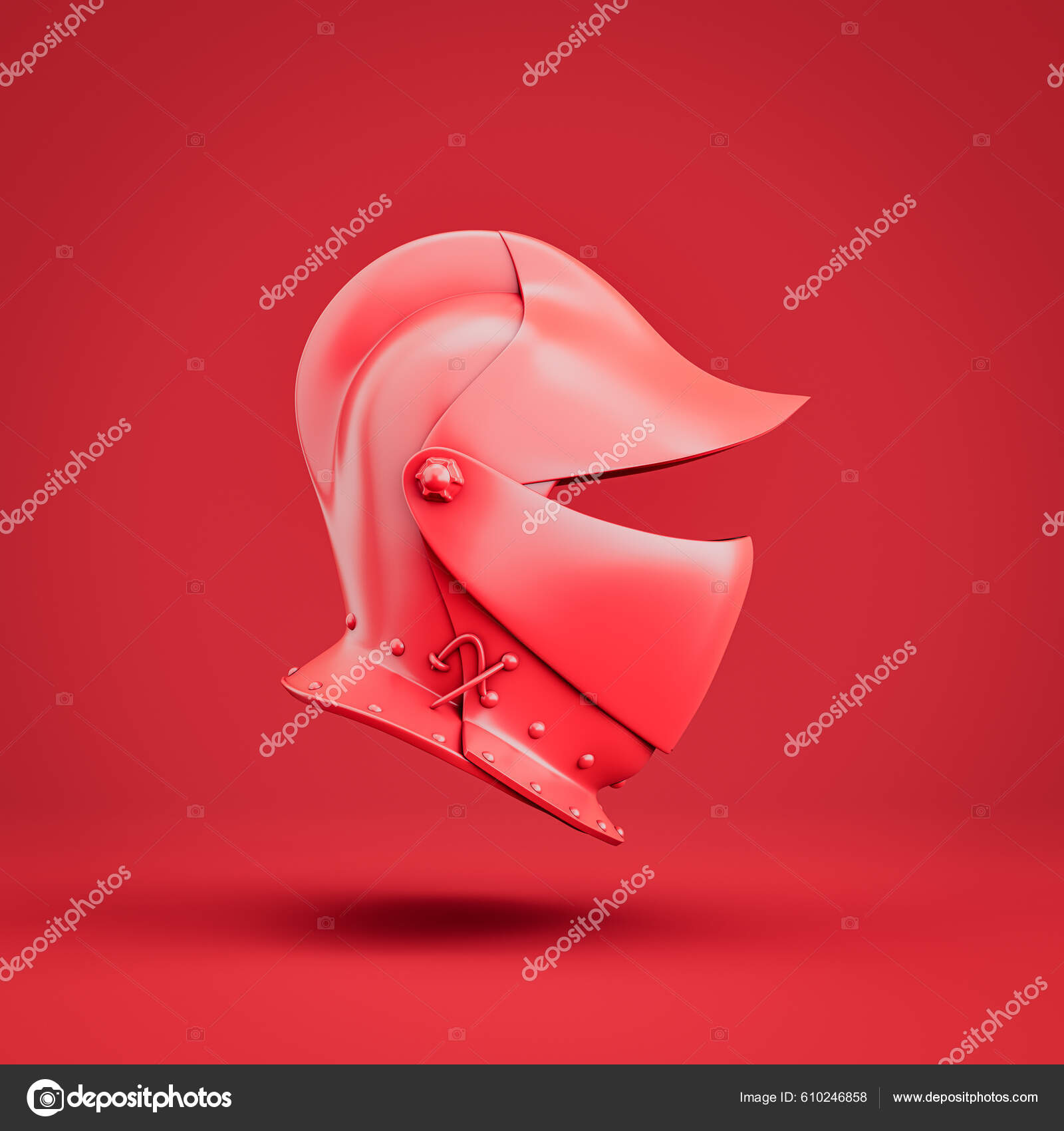 Isolated Single Medieval Knight Helmet Monochrome Single Color Red ...