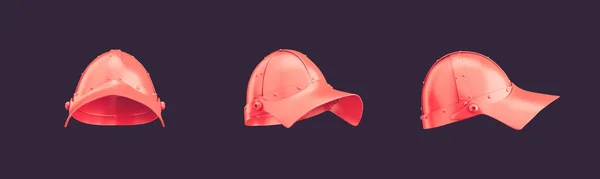 Three Warrior Helmets View Angles Monochrome Single Color Red Helm ...