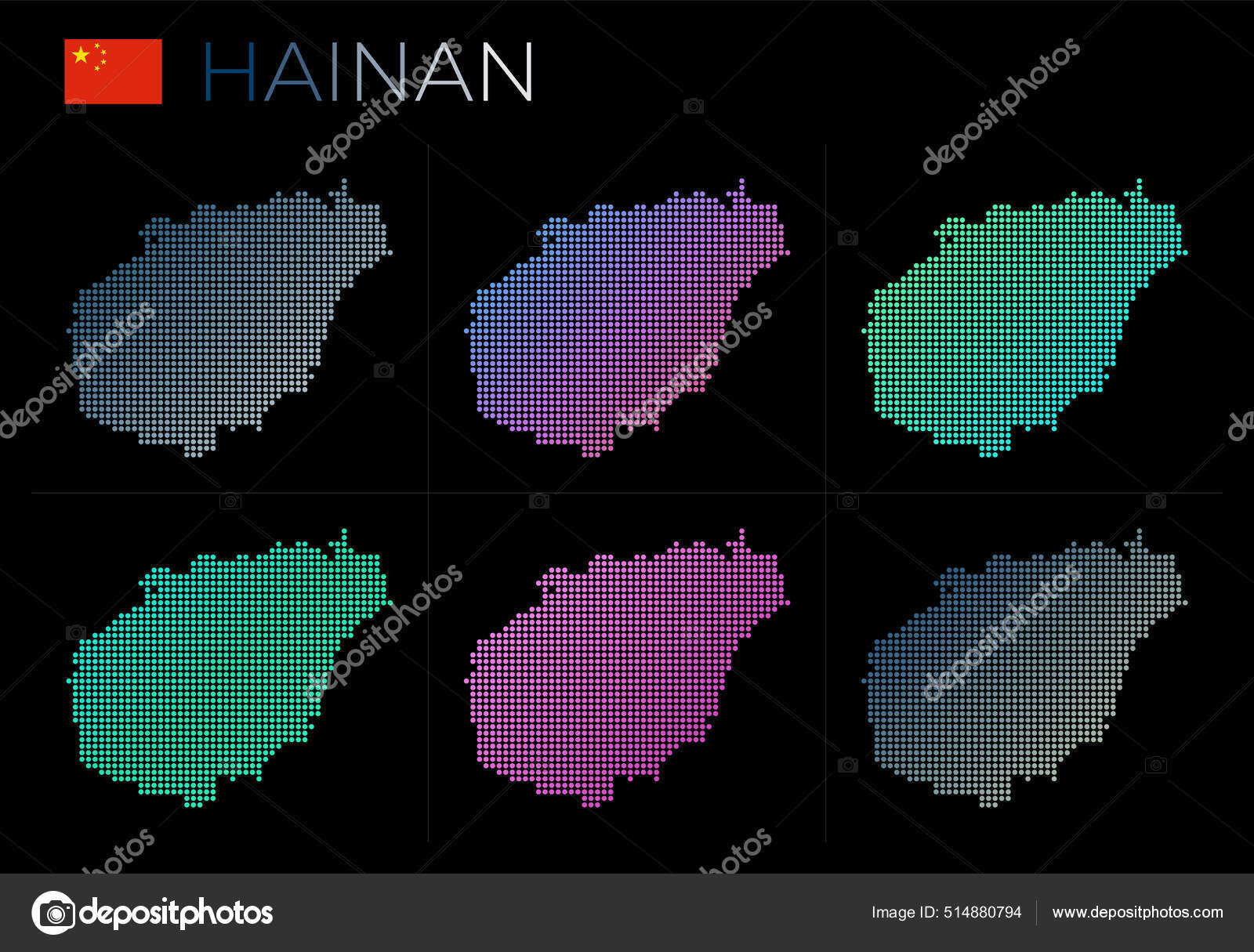 Hainan dotted map set Map of Hainan in dotted style Borders of the ...