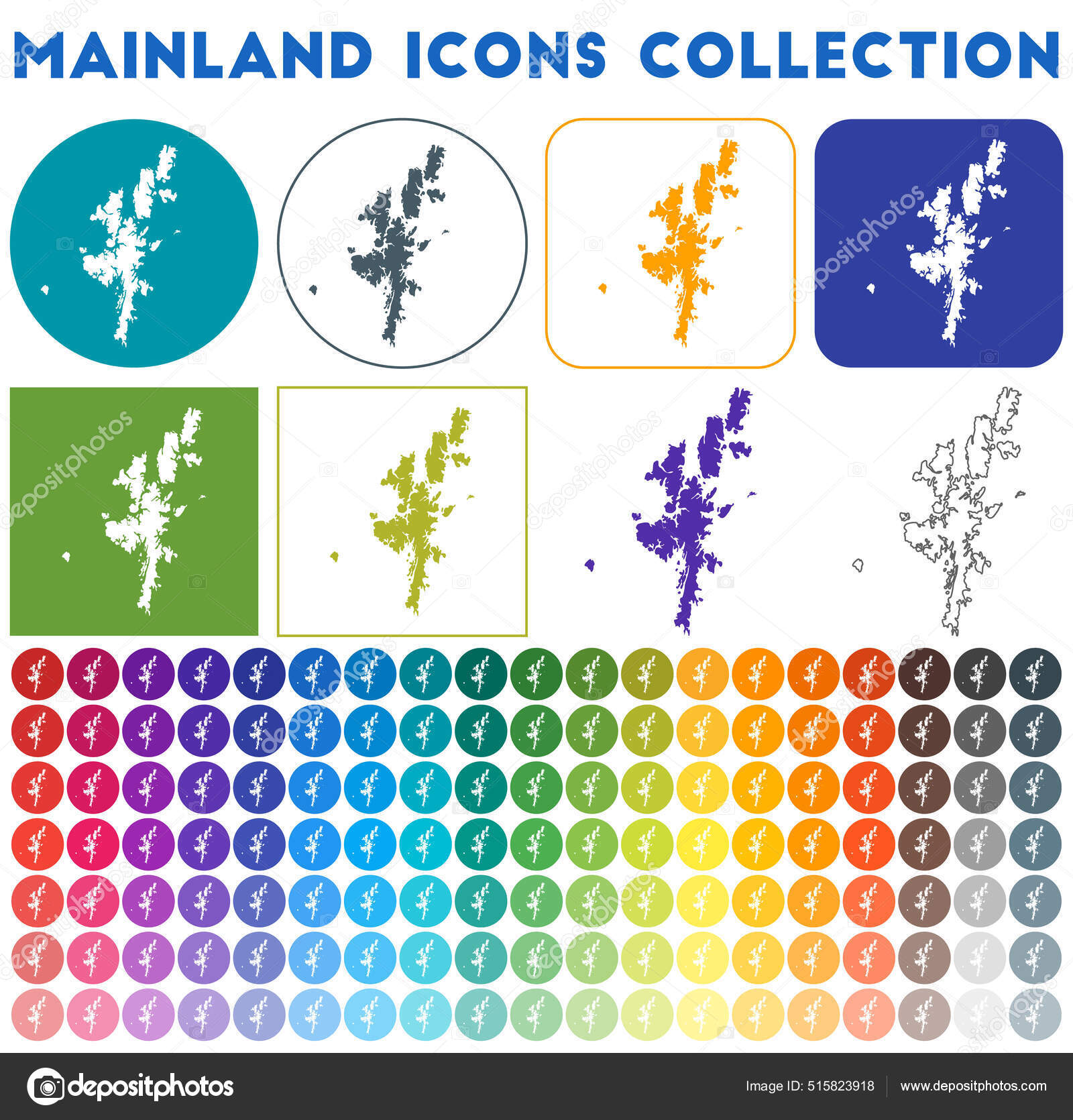 Mainland icons collection Bright colourful trendy map icons Modern ...