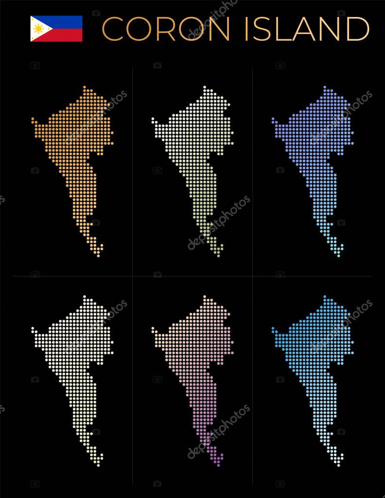 Coron Island mapa punteado conjunto Mapa de Coron Island en estilo ...
