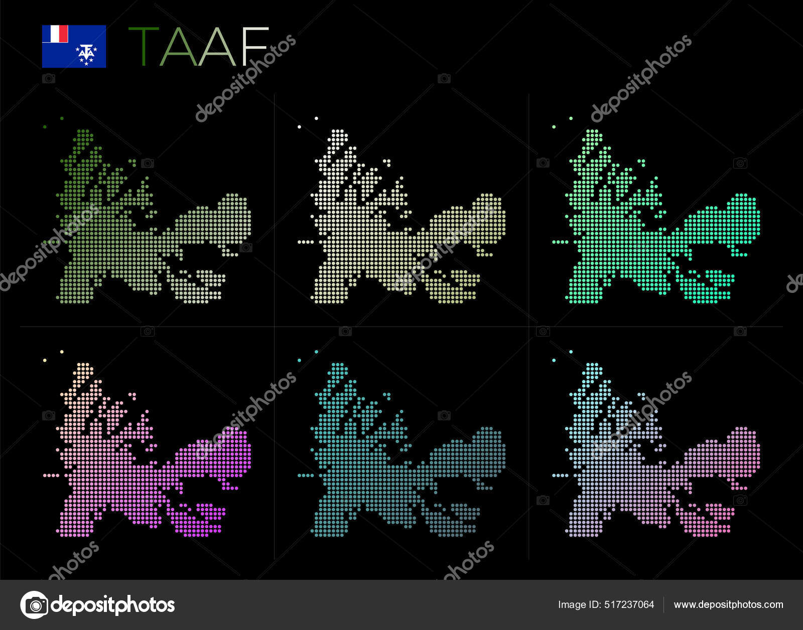 TAAF dotted map set Map of TAAF in dotted style Borders of the country ...