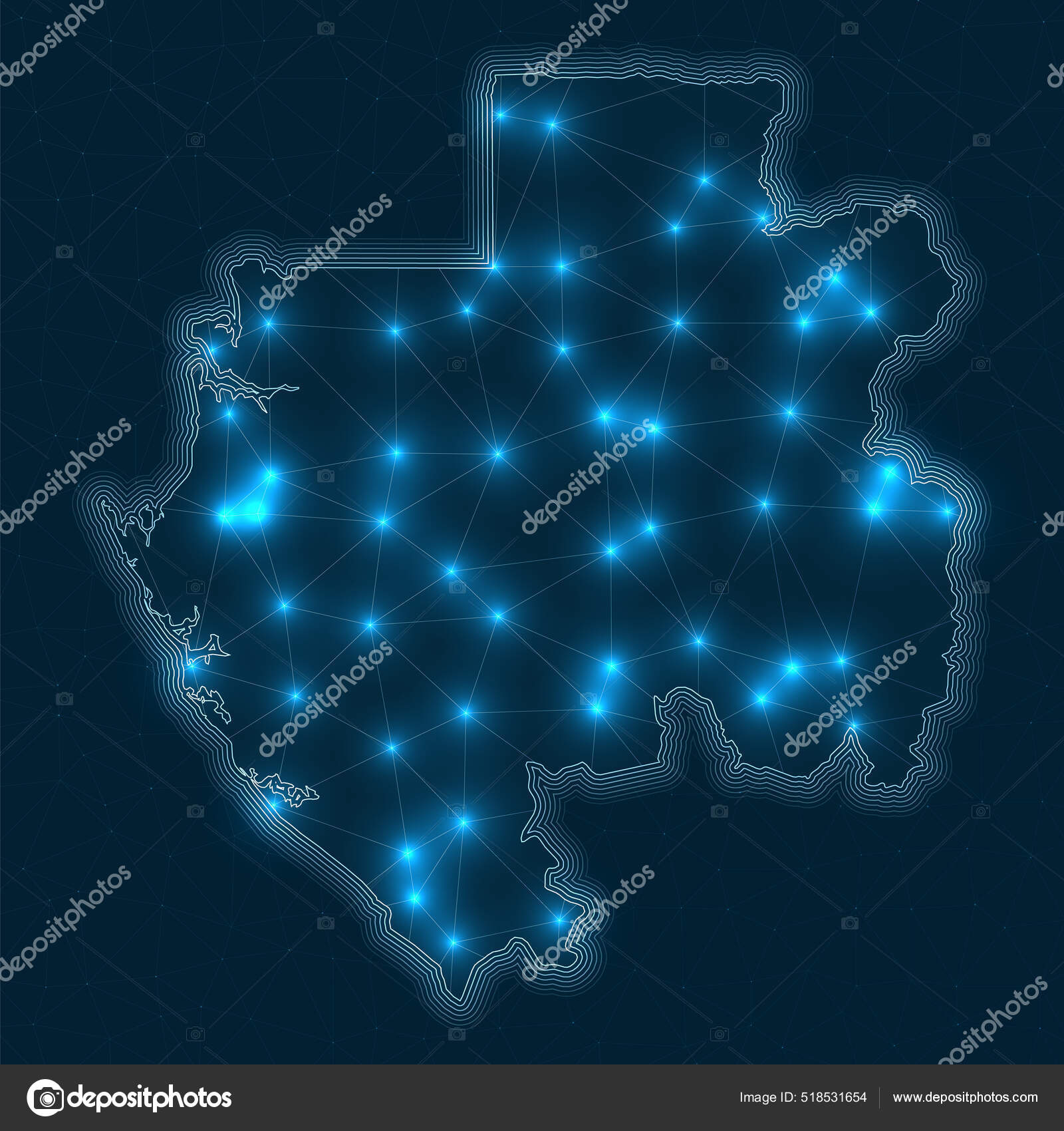 Gabon network map Abstract geometric map of the country Digital ...