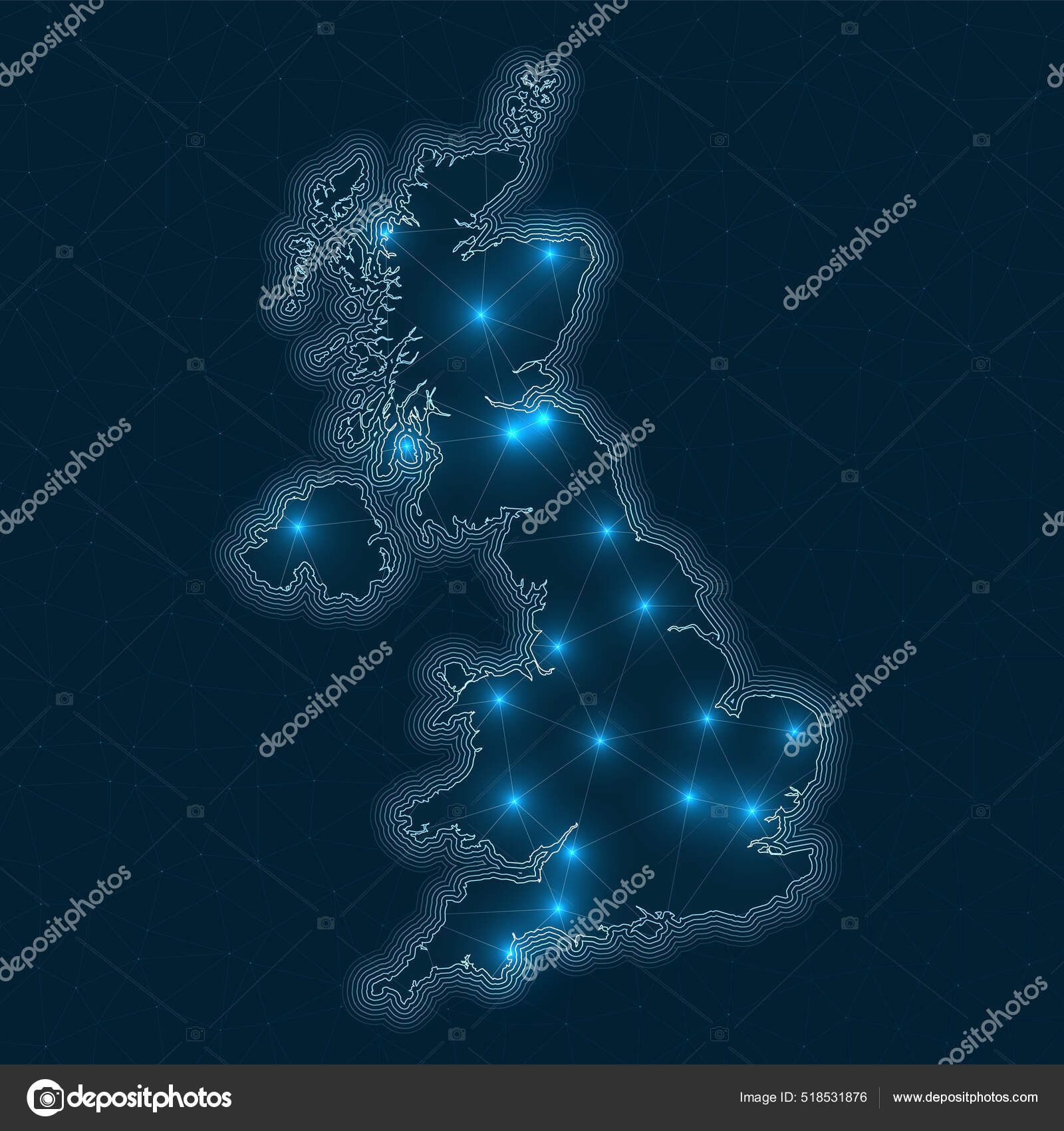 United Kingdom network map Abstract geometric map of the country ...