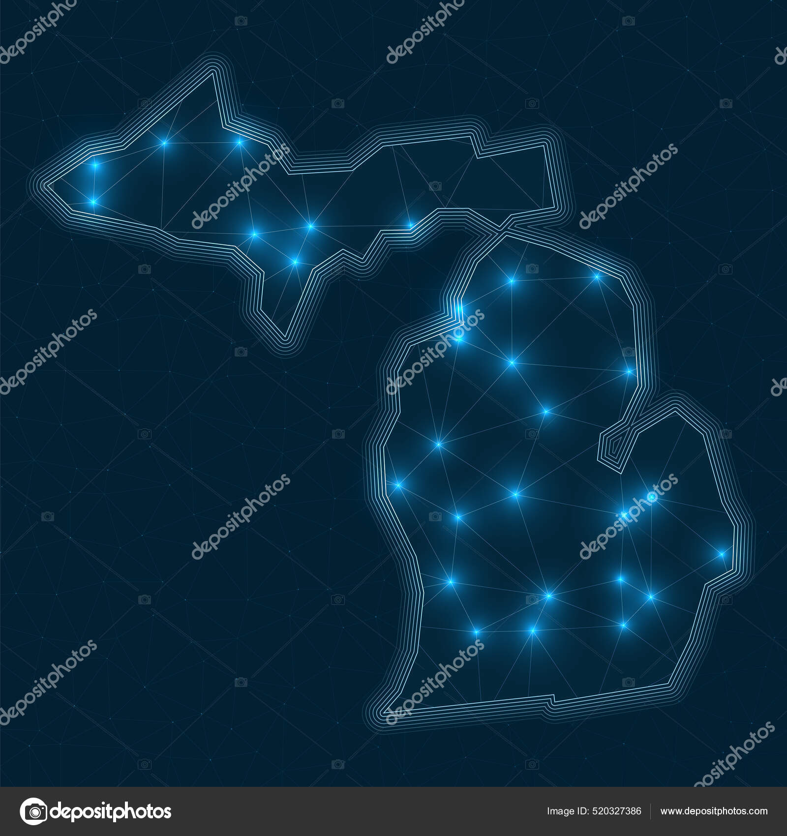 Michigan network map Abstract geometric map of the us state Digital ...