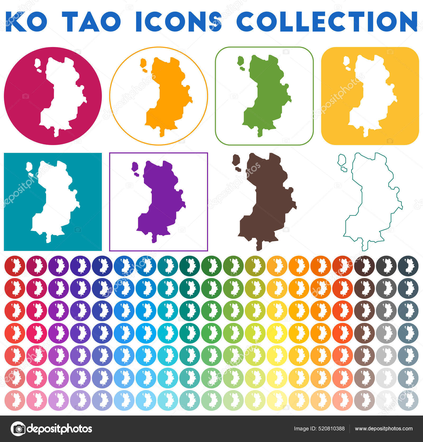 Ko Tao icons collection Bright colourful trendy map icons Modern Ko Tao ...