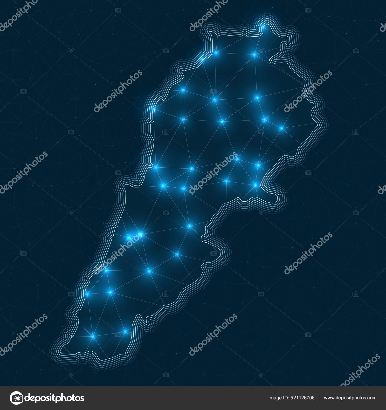 Lebanon network map Abstract geometric map of the country Digital ...