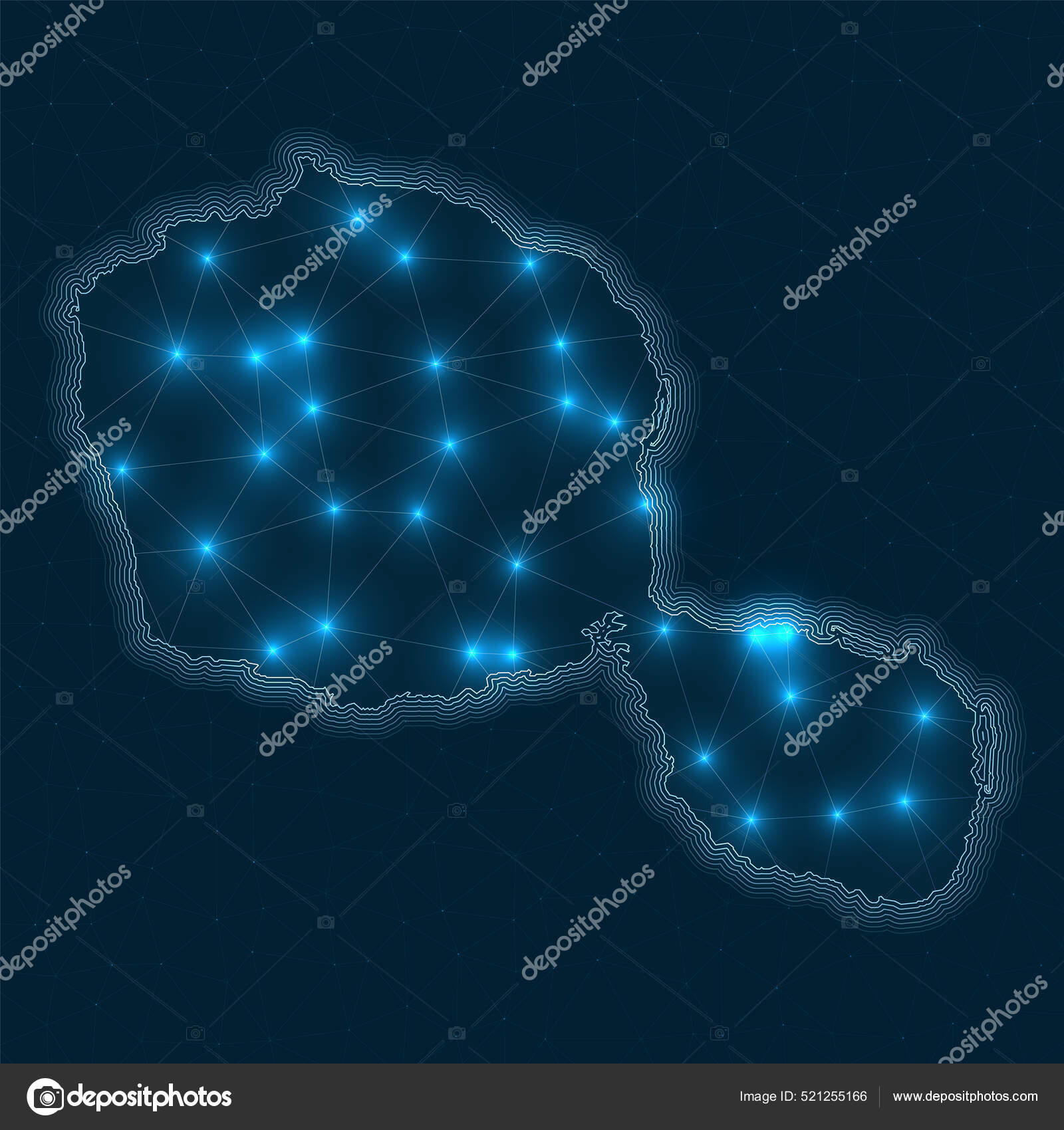 Tahiti network map Abstract geometric map of the island Digital ...