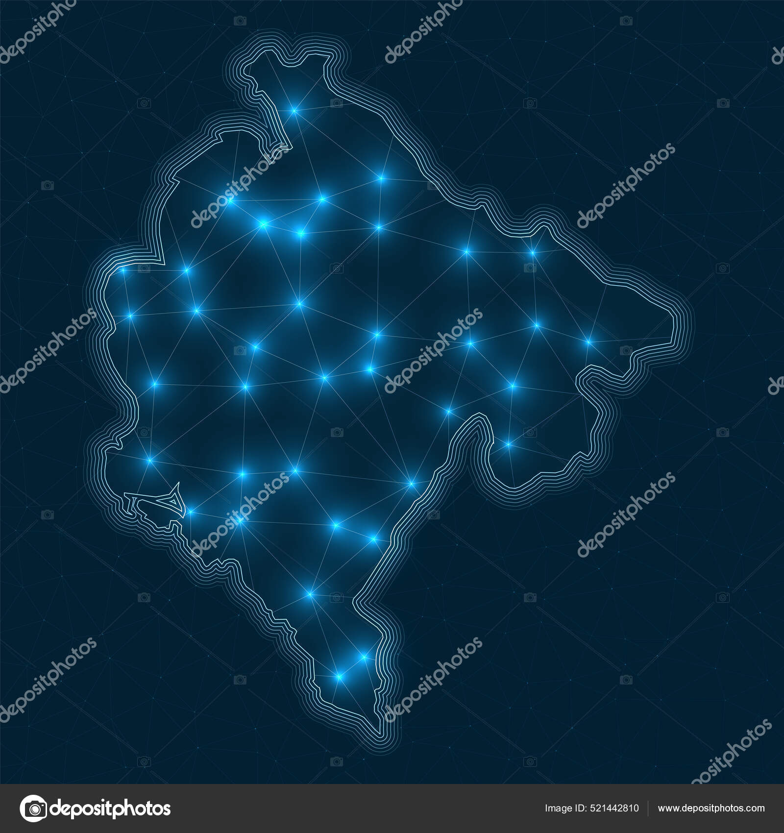 Montenegro network map Abstract geometric map of the country Digital connections and Stock ...