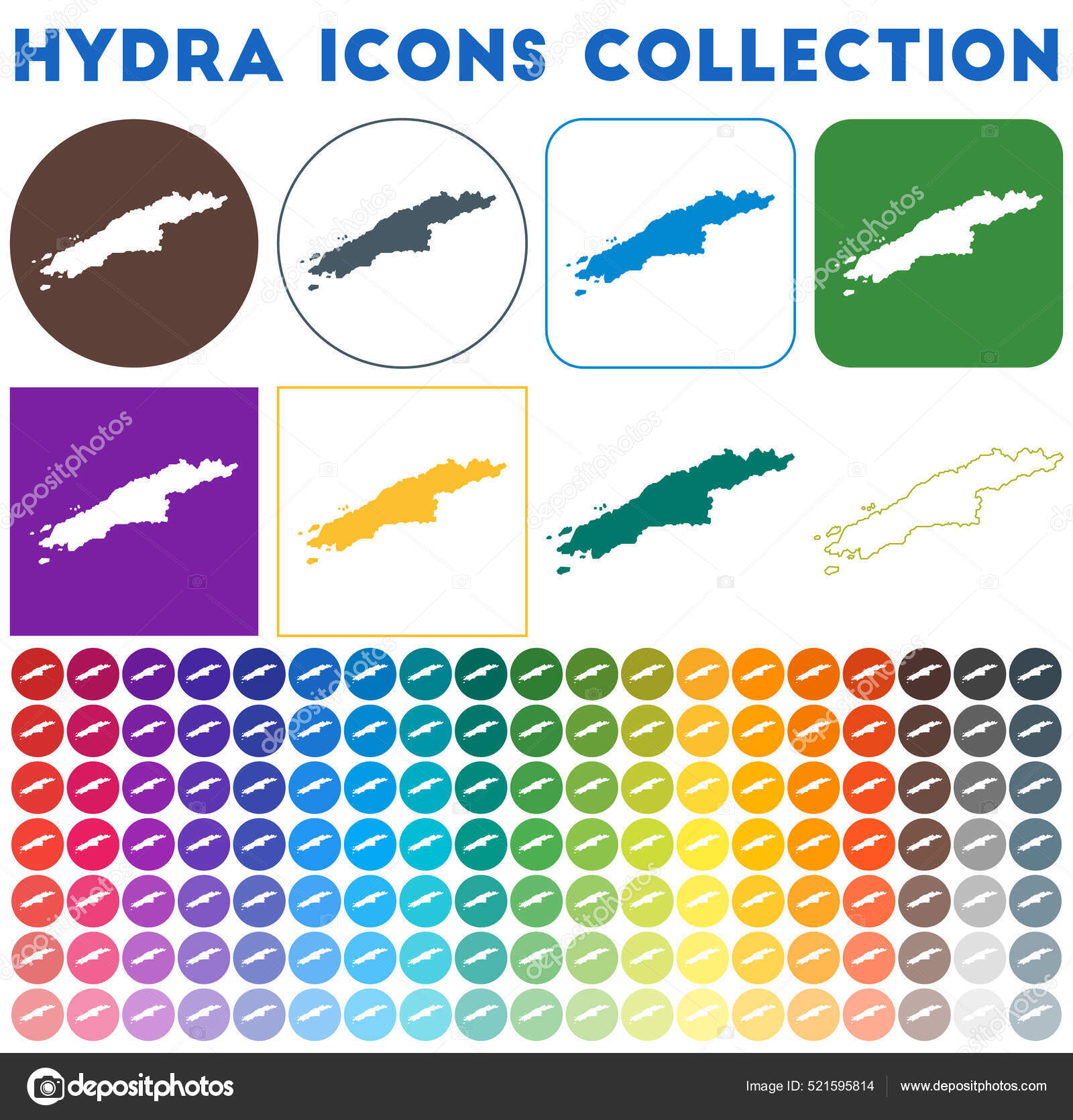 Coleção de ícones de hidra Ícones de mapa da moda coloridos brilhantes ...