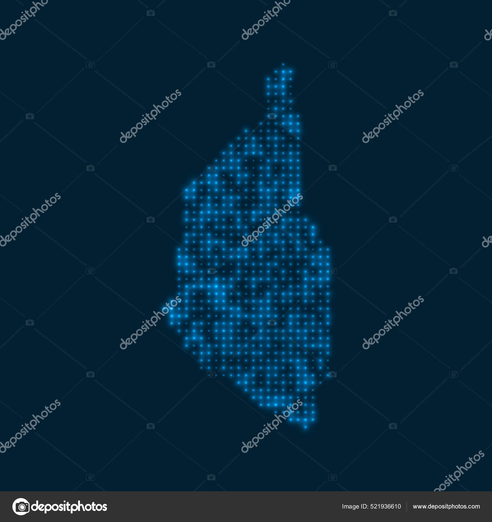 Pulau Penang titik-titik peta bersinar Bentuk pulau dengan ilustrasi ...